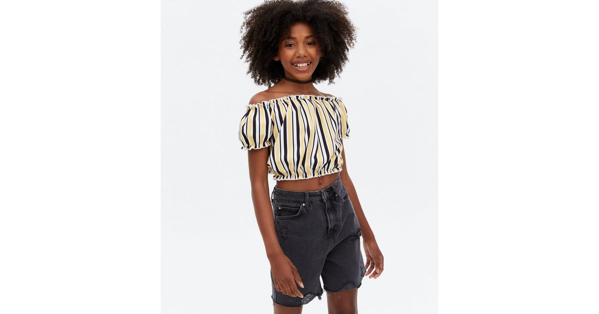Girls Orange Stripe Bardot Top | New Look