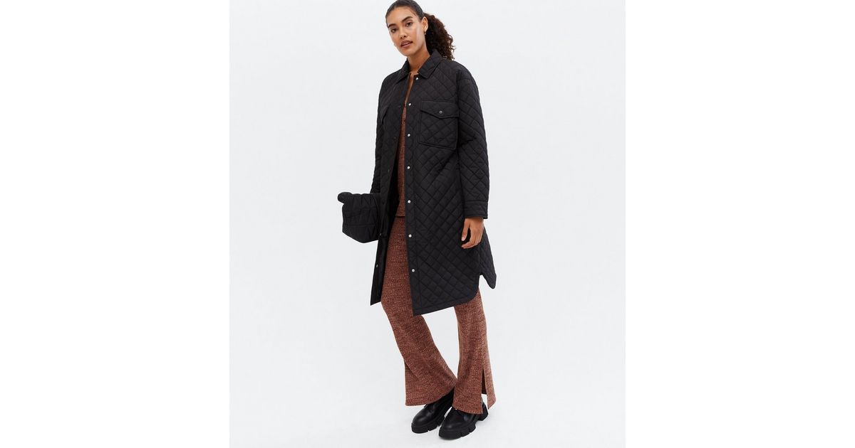 Black Quilted Long Sleeve Midi Shacket | New Look