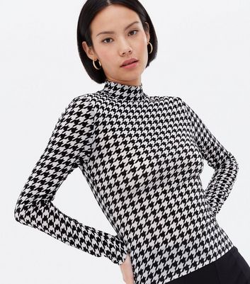White Flocked Dogtooth Mesh High Neck Top | New Look
