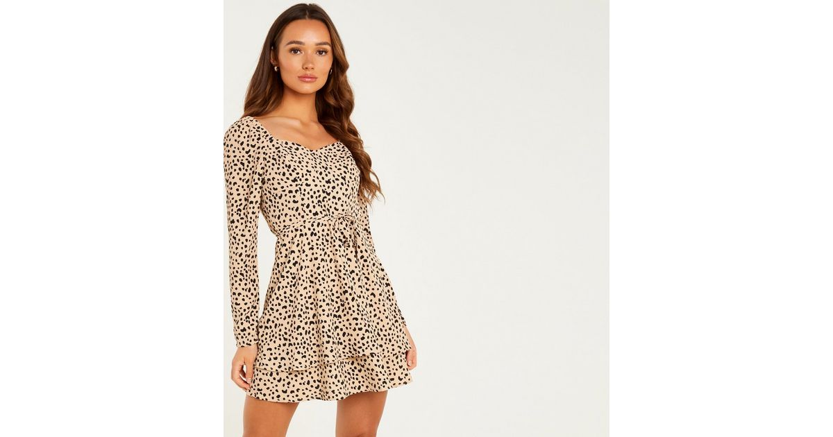 Quiz Stone Leopard Print Skater Dress New Look