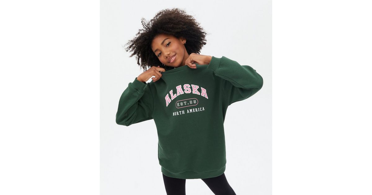 Girls Dark Green Alaska Logo Long Sweatshirt | New Look
