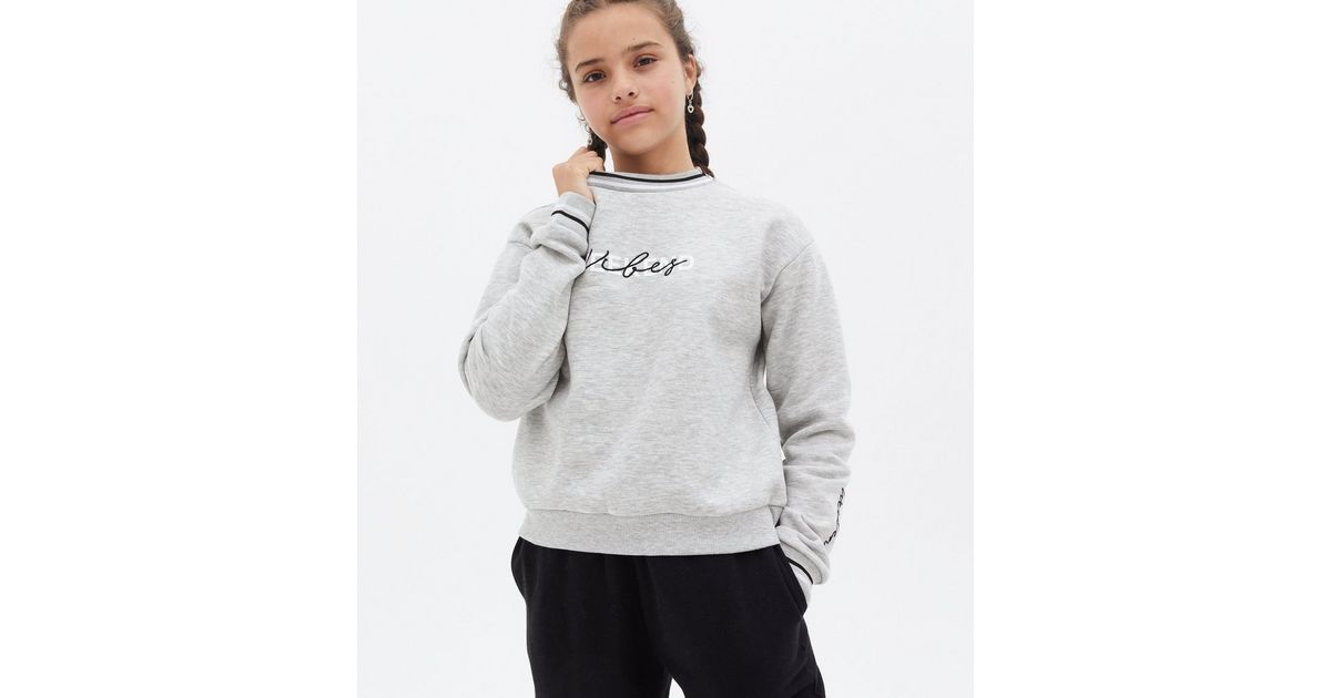 Girls Light Grey Weekend Vibes Tipped Logo Sweatshirt | New Look