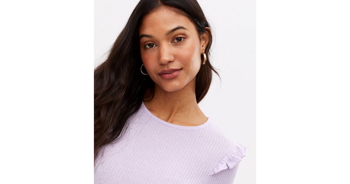 Lilac Fine Knit Frill Long Sleeve Top | New Look