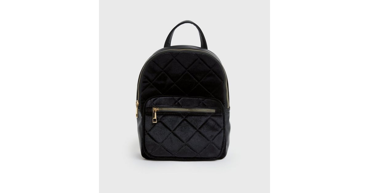 Girls Black Quilted Velvet Backpack | New Look