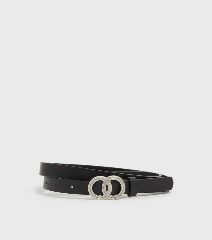 Black Leather-Look Textured Double Circle Belt | New Look