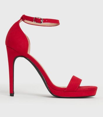 Red Suedette Platform Stiletto Heel Sandals New Look