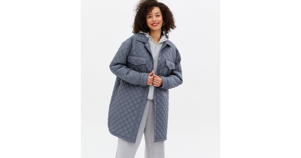 Tall Blue Quilted Long Shacket | New Look