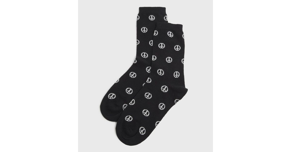 Black Peace Sign Socks | New Look