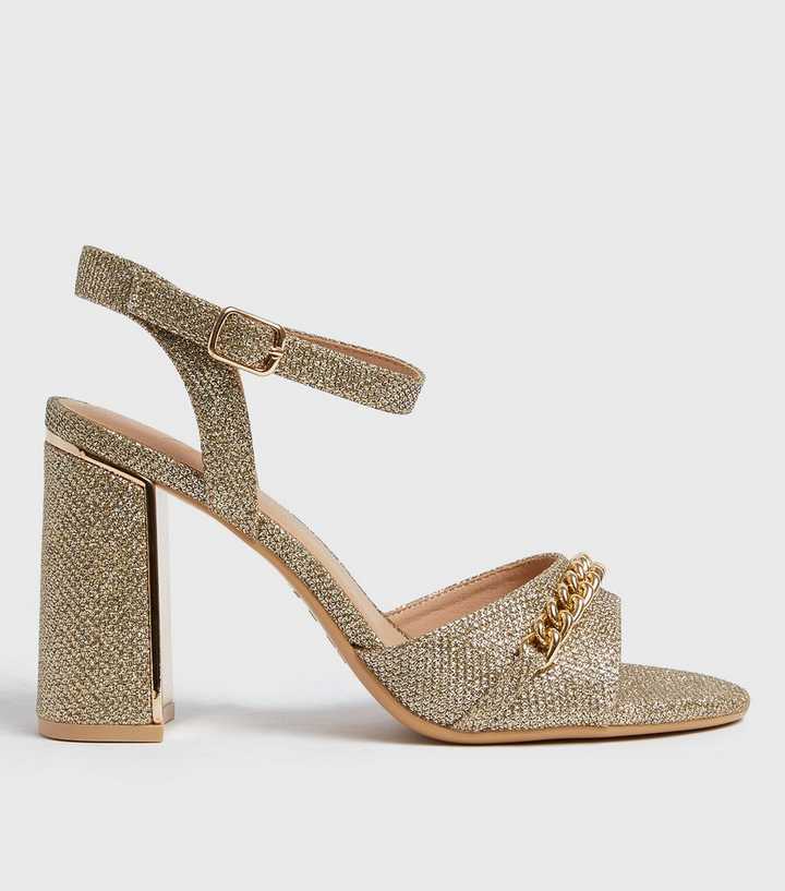 Gold Heel Chain Sandals PLEASER Heel Riemchensandalen Mit Ketten Und