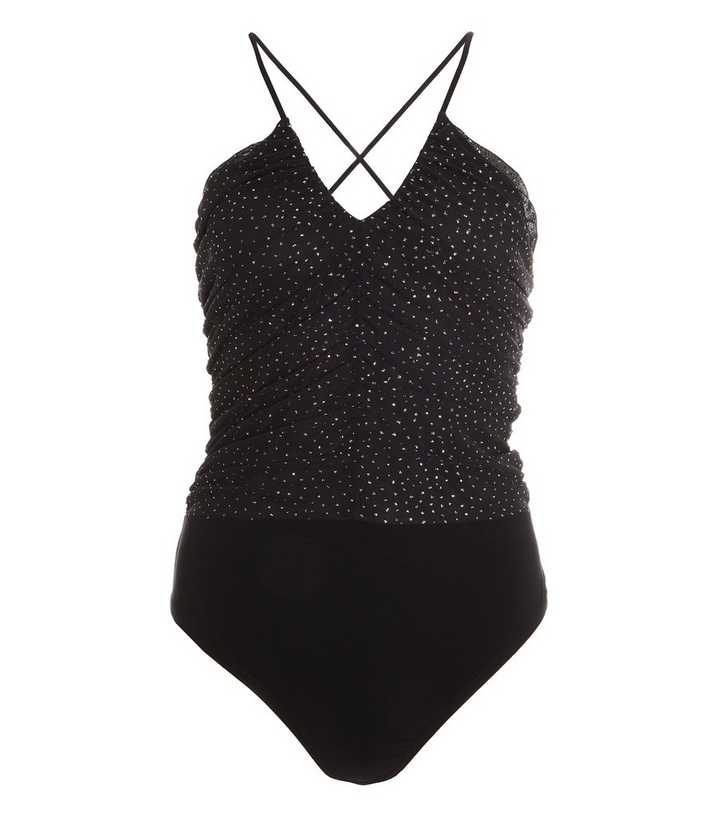 Black Glitter Body Black Sparkle Sequin Long Sleeve Bodysuit