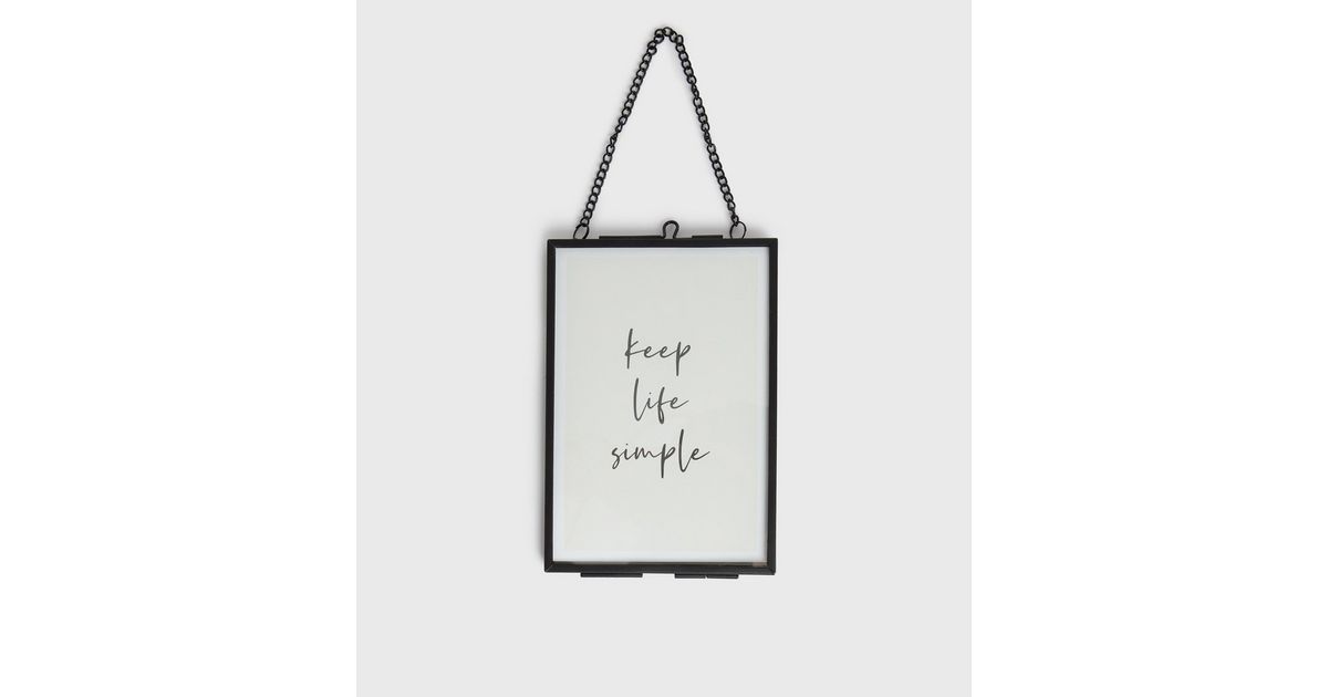Black Keep Life Simple Hanging Photo Frame | New Look