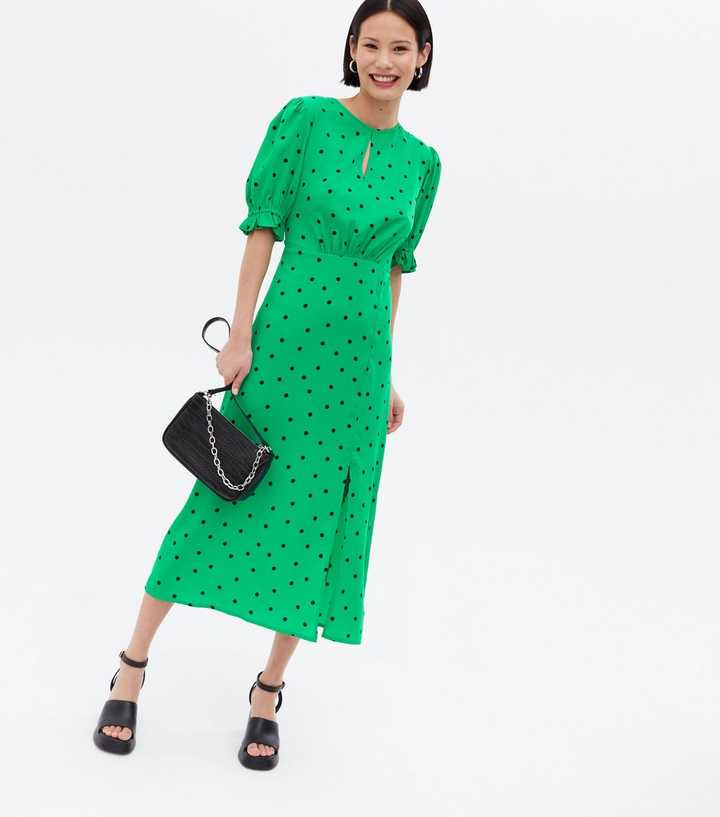 Cutie London Green Spot Double Split Hem Maxi Dress New Look | atelier ...
