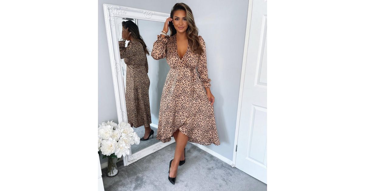 Ax Paris Pink Leopard Print Midi Wrap Dress New Look