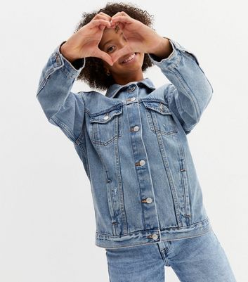Girls Blue Denim Oversized Jacket | New Look
