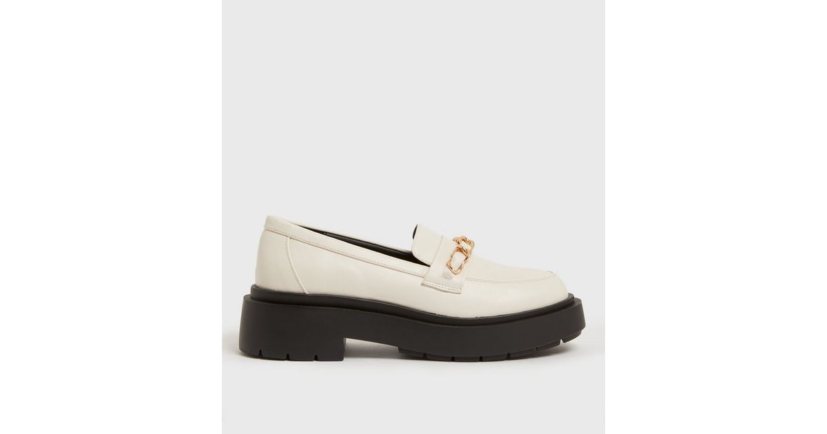 White Chain Trim Chunky Loafers | New Look