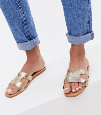 Gold Cut Out Strap Sliders | New Look