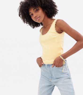Girls Yellow Ribbed Lace Trim Vest | New Look