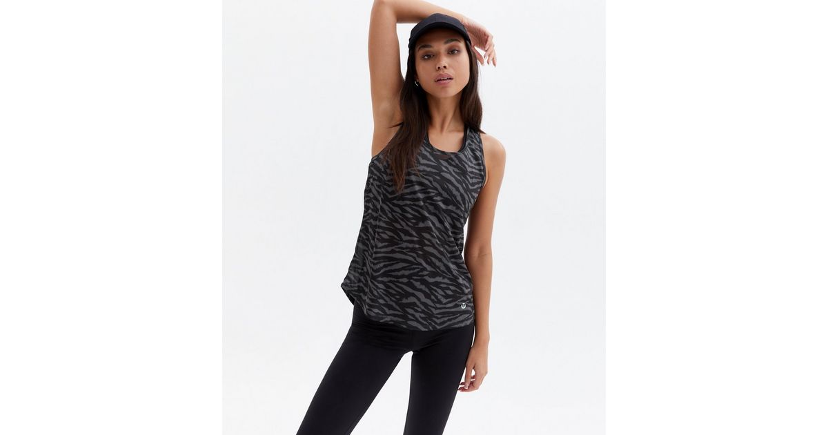 Black Zebra Print Knot Sports Vest | New Look