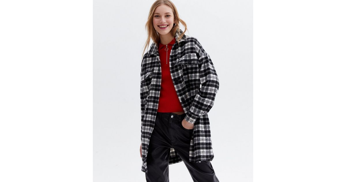Black Check Long Shacket | New Look