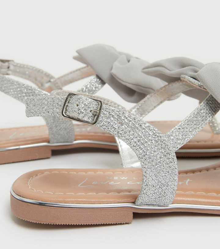 Silver Glitter Bow Flat Sandals Boutique CHLOE Mike Gold Silver