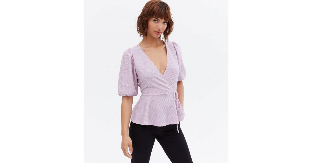 Lilac Textured Wrap Peplum Top | New Look