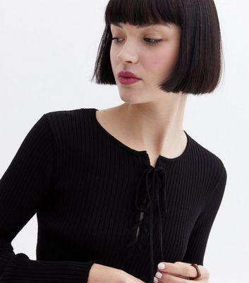 Black Ribbed Lace Up Long Sleeve Jumper | New Look