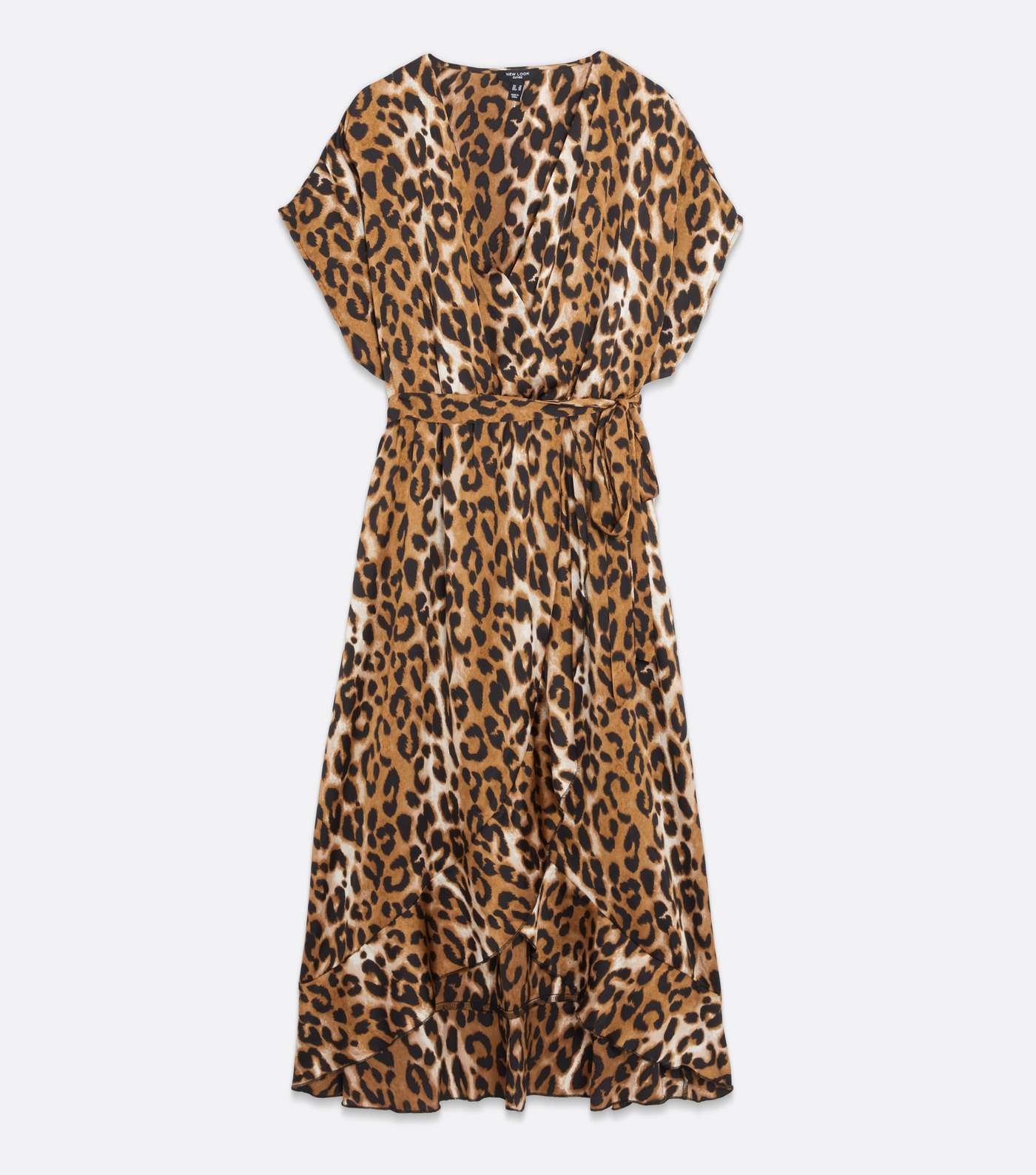 Curves Brown Leopard Print Satin Midi Wrap Dress New Look