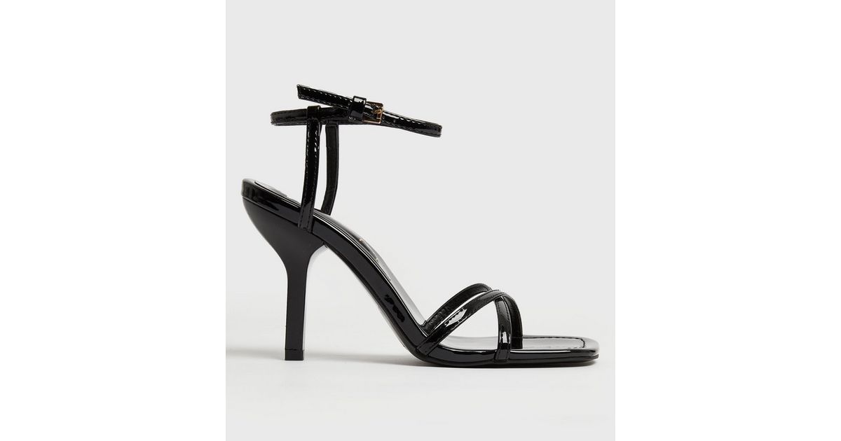 Black Patent Strappy Stiletto Heel Sandals New Look