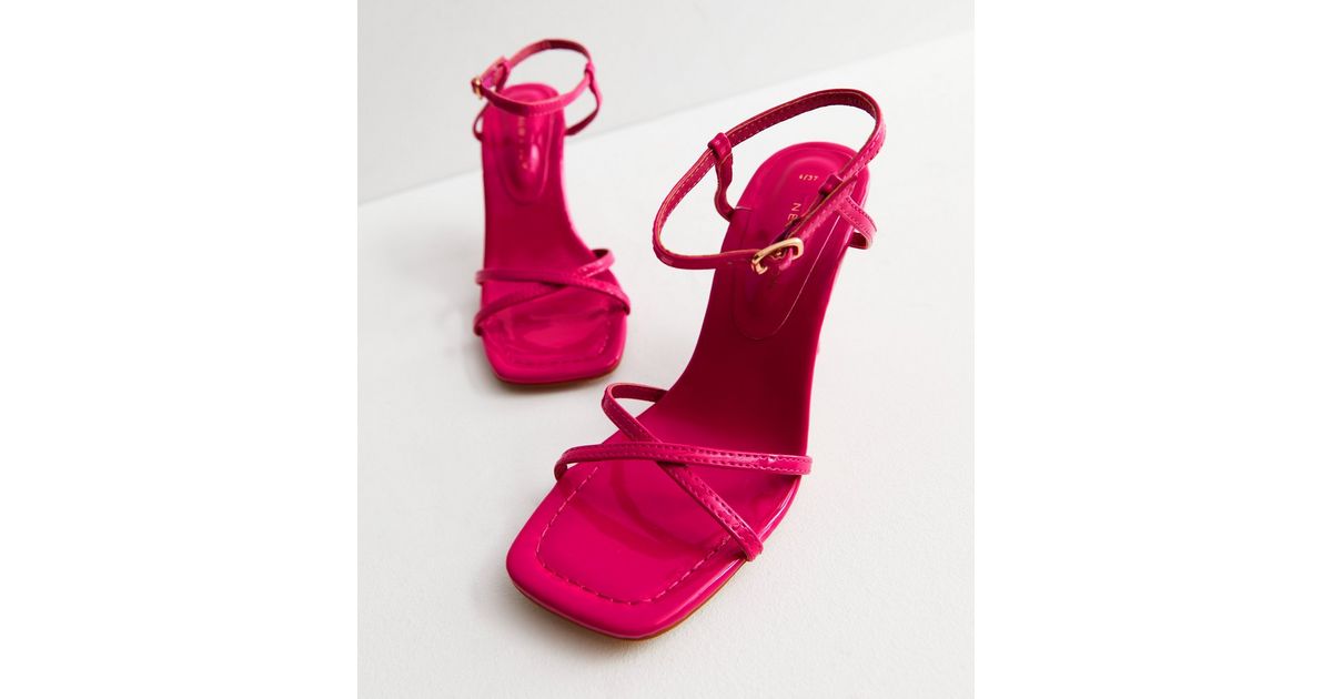 Bright Pink Patent Strappy Stiletto Heel Sandals New Look