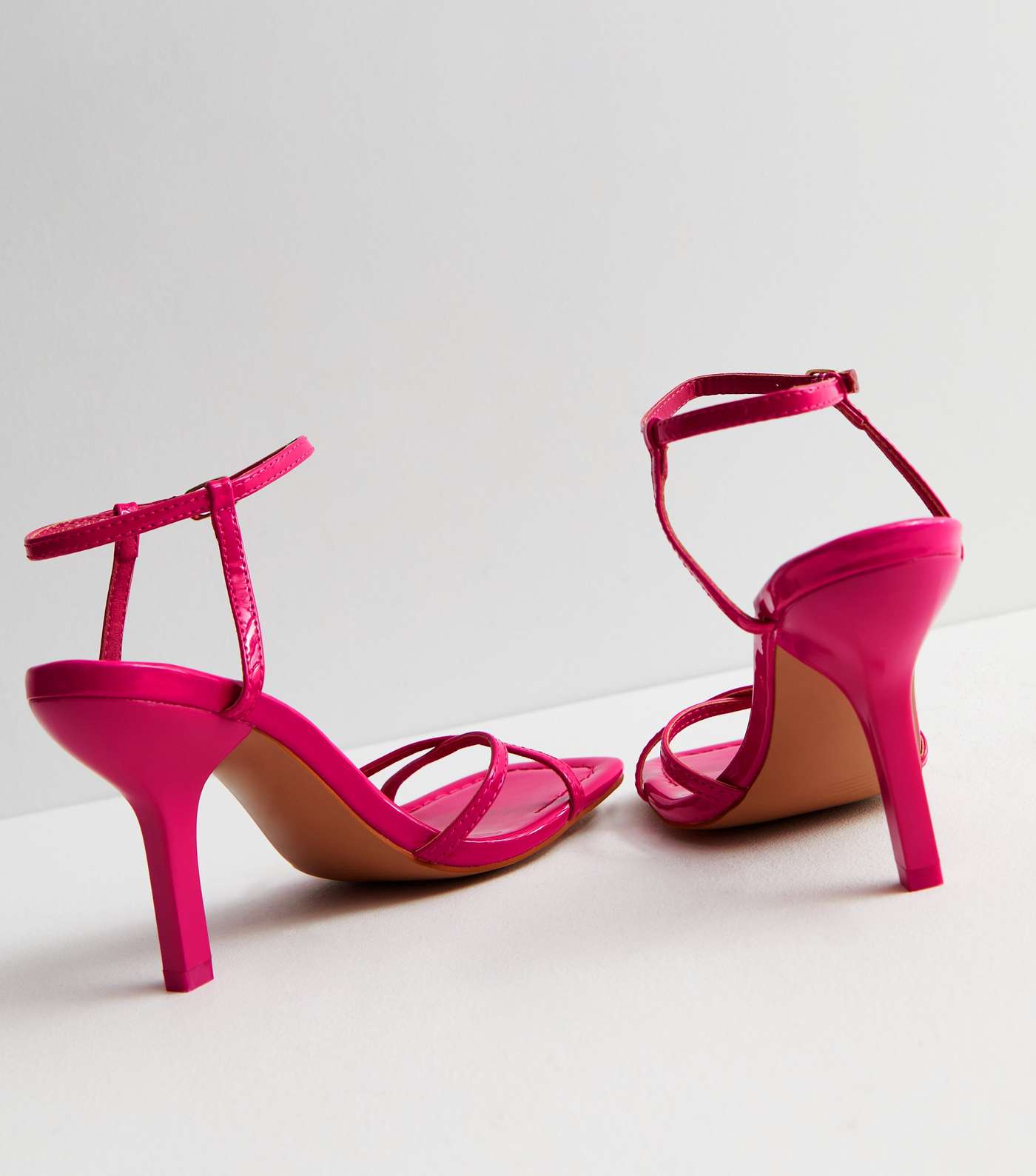 Bright Pink Patent Strappy Stiletto Heel Sandals New Look