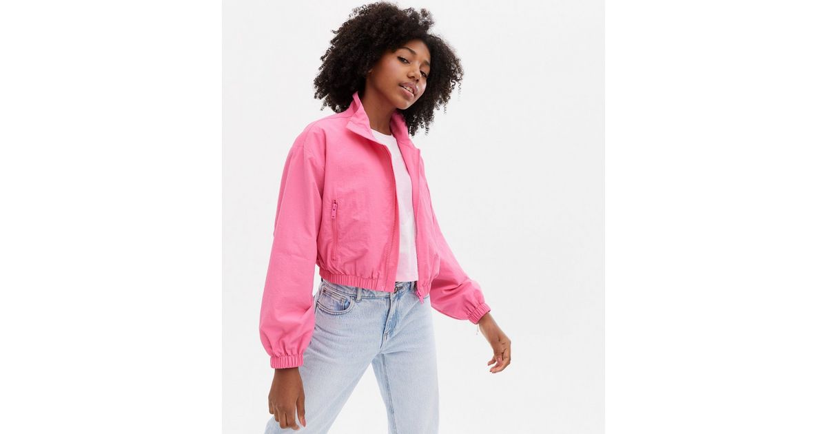 Girls Bright Pink High Neck Bomber Jacket | New Look