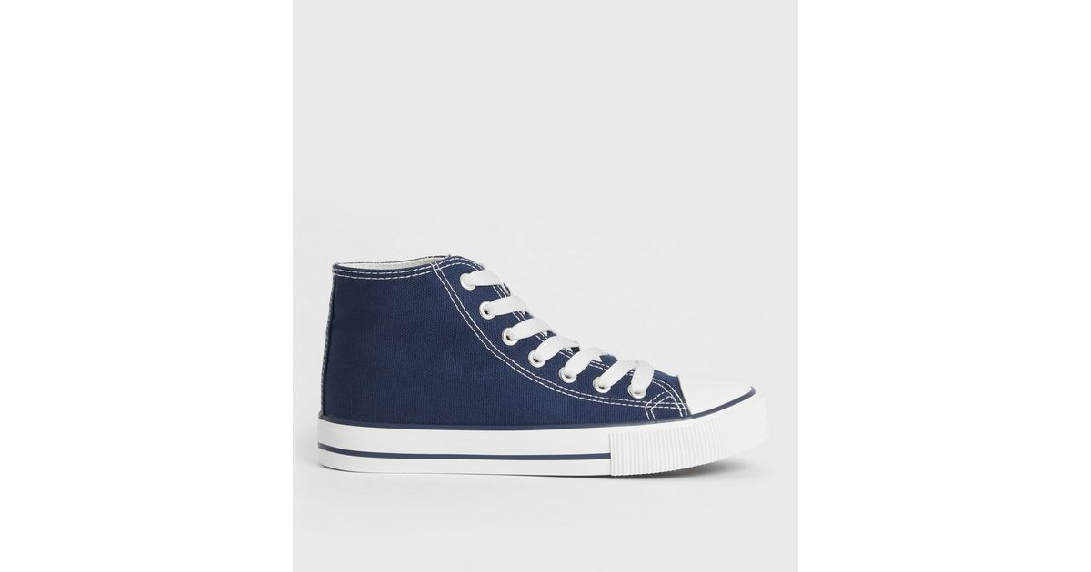 Navy Canvas High Top Trainers | New Look