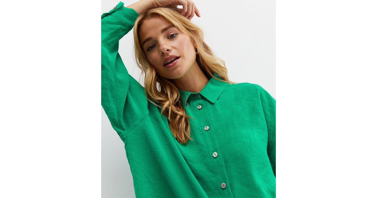 Green Long Sleeve Oversized Shirt | New Look