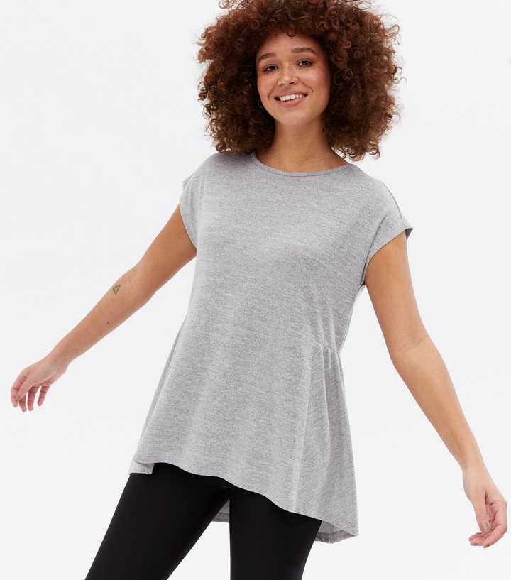 Pale Grey Fine Knit Side Peplum Top | New Look