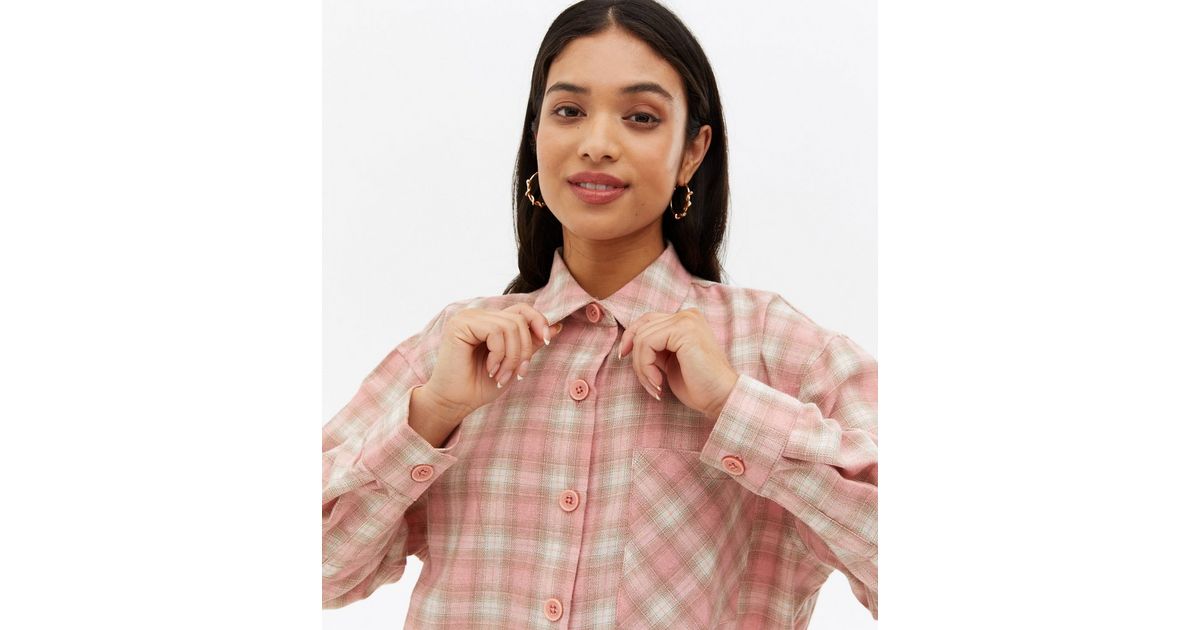Petite Pink Check Pocket Front Shirt | New Look