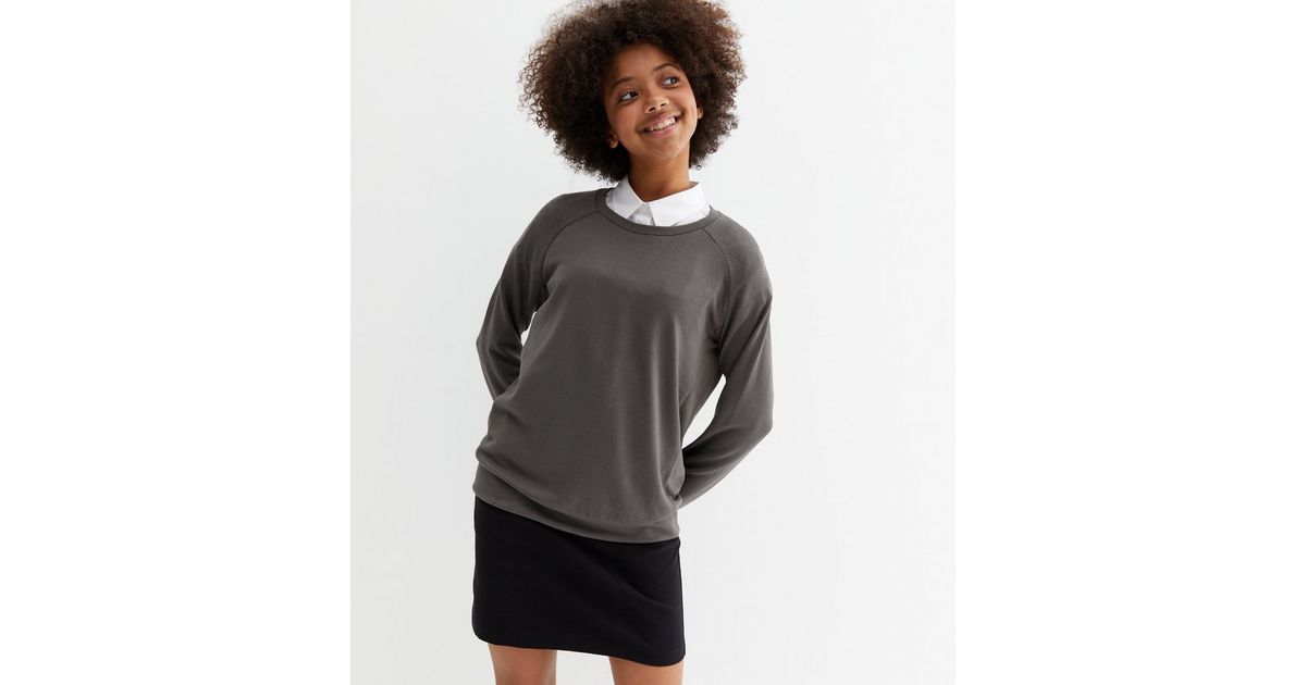 Girls Dark Grey Soft Fine Knit Crew Neck School Jumper | New Look