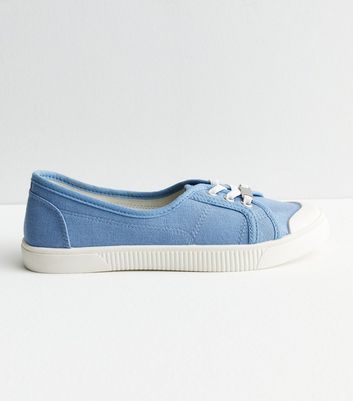 Blue Canvas Metal Trim Lace Up Trainers | New Look