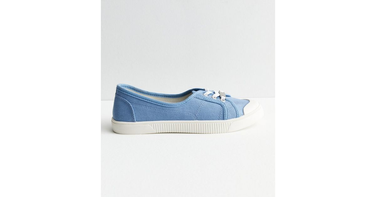 Blue Canvas Metal Trim Lace Up Trainers | New Look
