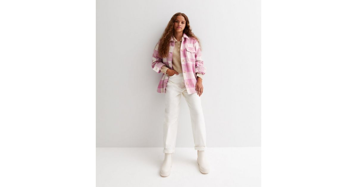 Girls Pink Check Double Pocket Shacket | New Look