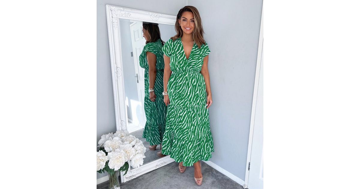 Ax Paris Green Zebra Print Midi Wrap Dress New Look