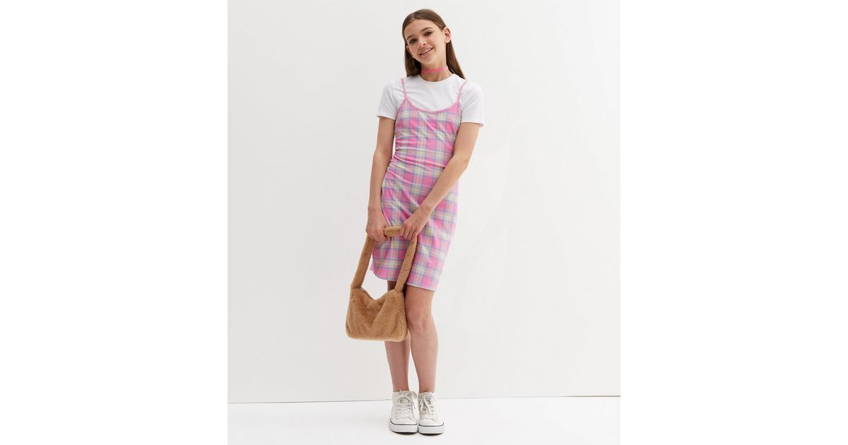 Girls Pink Check 2 in 1 Dress | New Look
