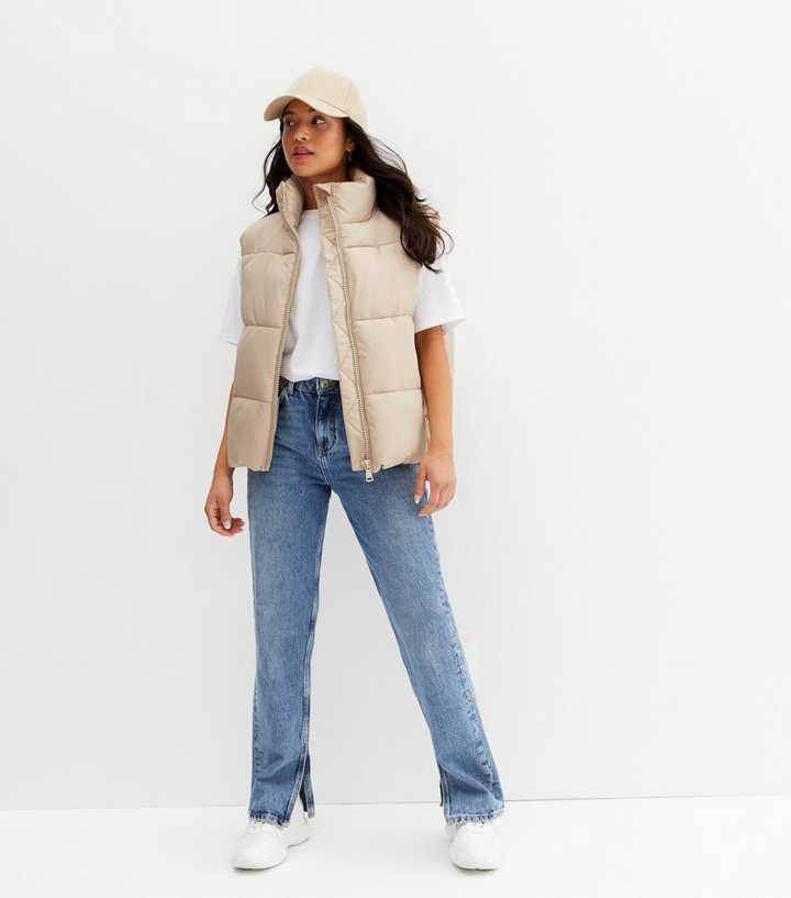 Cream Leather-Look Puffer Crop Gilet New Look | atelier-yuwa.ciao.jp