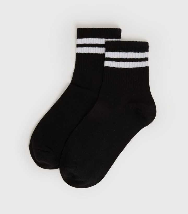 Black Double Sports Stripe Socks | New Look