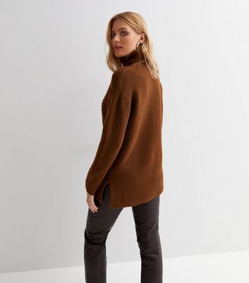 Rust Knit Roll Neck Long Jumper | New Look