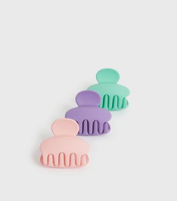 3 Pack Purple Light Pink and Green Matte Mini Claw Clips | New Look