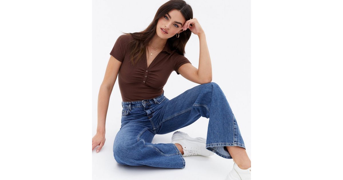 Dark Brown Collared Button Front Bodysuit | New Look
