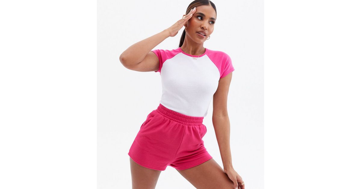 Deep Pink Raglan Short Sleeve T-Shirt | New Look