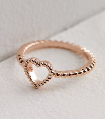 Rose Gold Textured Heart Ring | New Look