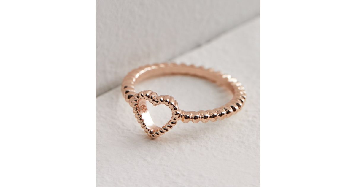 Rose Gold Textured Heart Ring | New Look