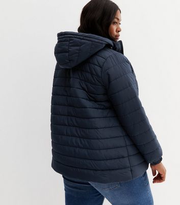 Curves Navy Lightweight Hooded Puffer Jacket | New Look